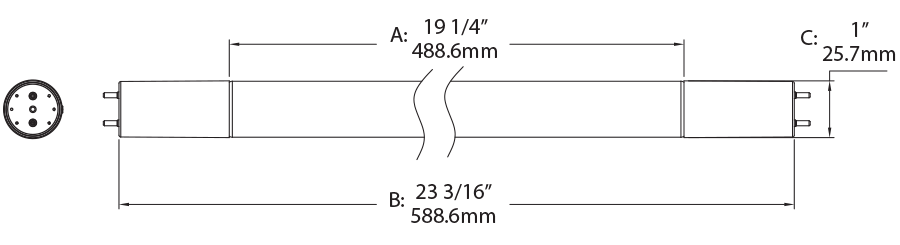 RAB 8 Watt 2 Foot 5000K Single Ended Direct Wire Glass T8 LED